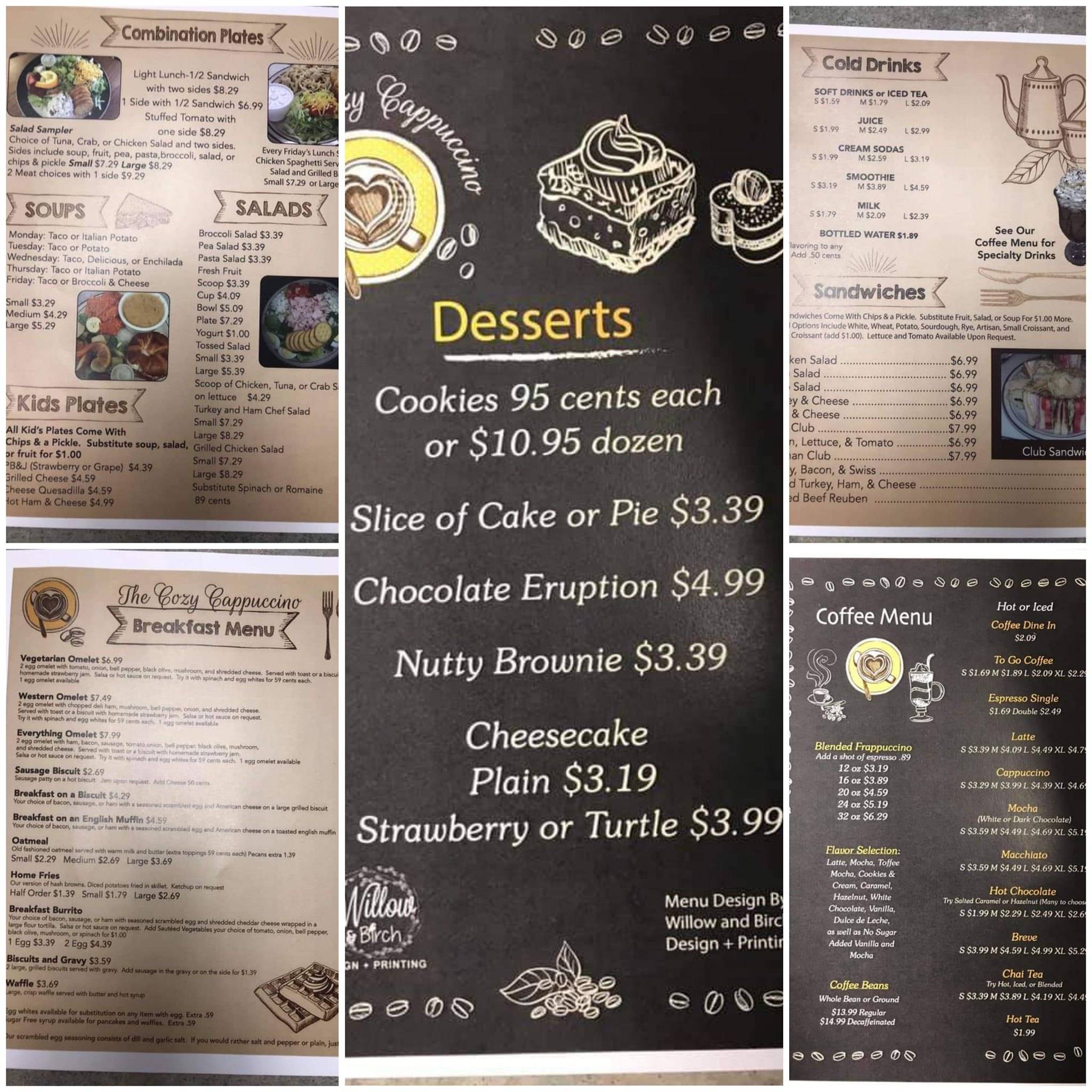 Menu at Cozy Cappuccino cafe, Paris