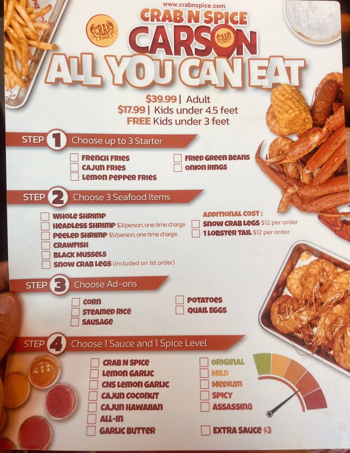 Menu at Crab N Spice Carson restaurant, Carson