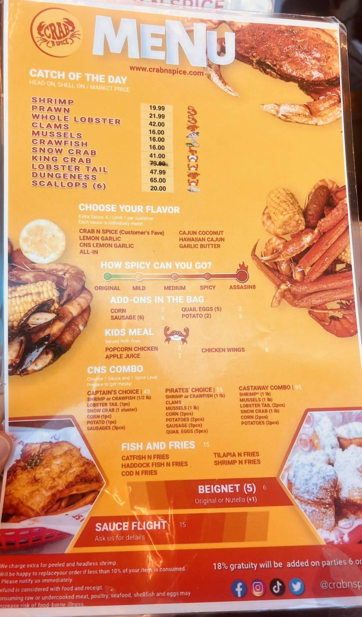 Menu at Crab N Spice Carson restaurant, Carson