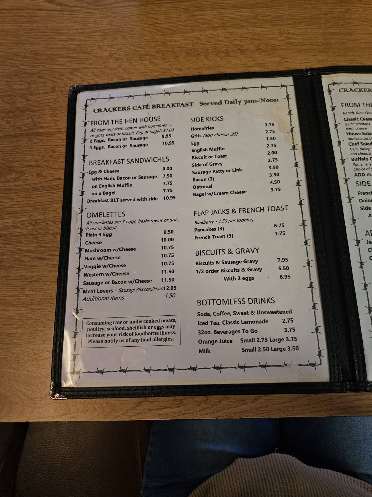 Menu at Cracker's Cafe, Indiantown