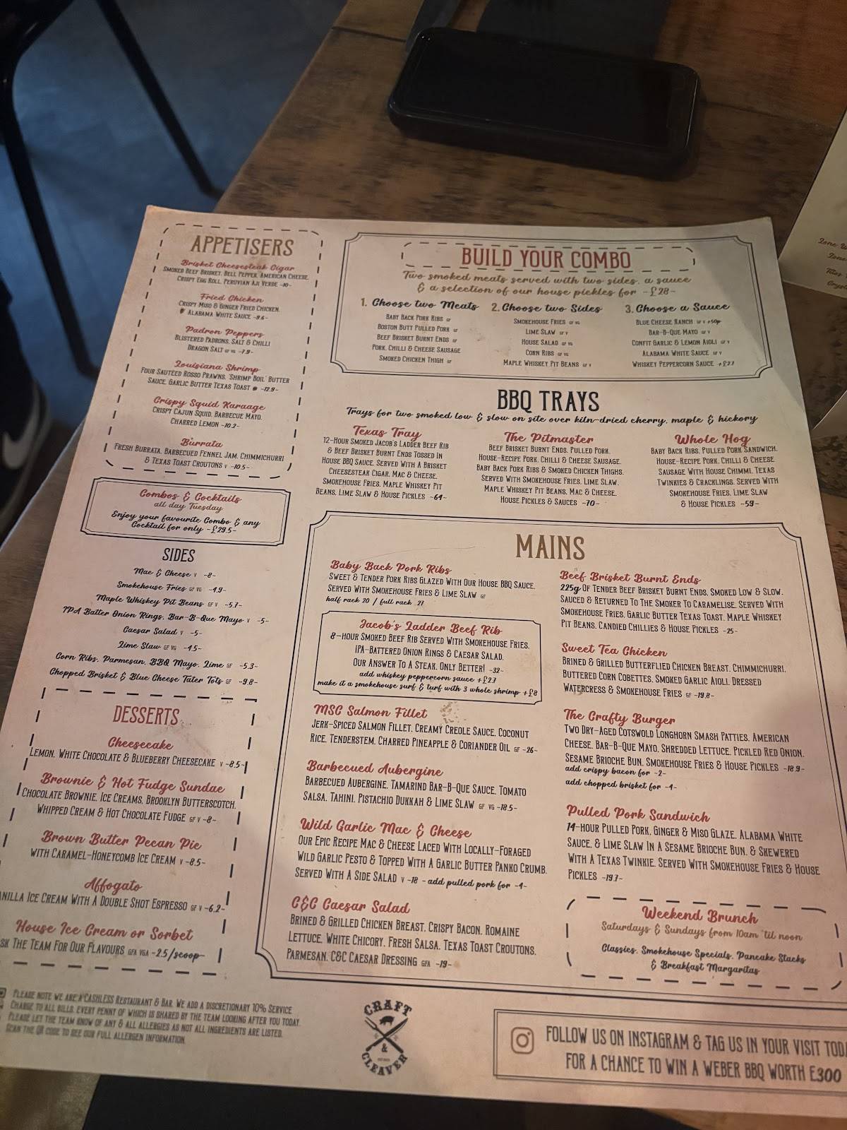 Menu at Craft & Cleaver restaurant, St Albans