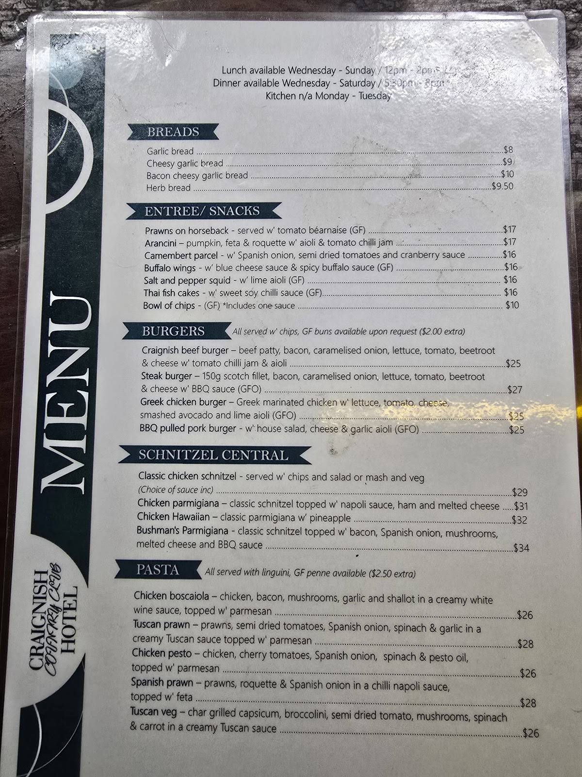 Menu at Craignish Country Club Hotel, Craignish