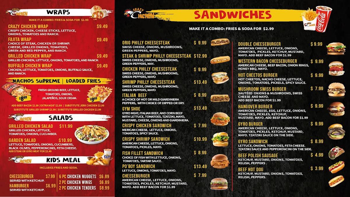 Menu at Crazy Chicken restaurant, Milwaukee