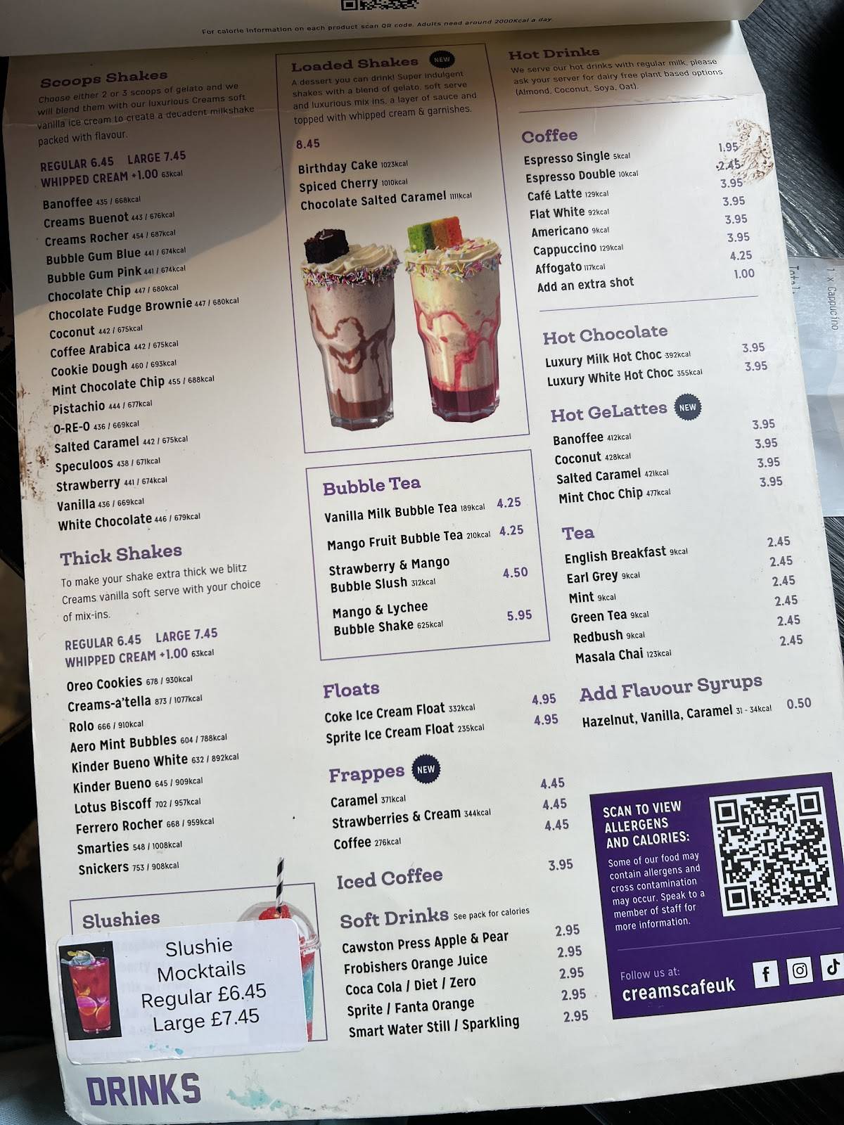 Menu at Creams Cafe Marble Arch, London