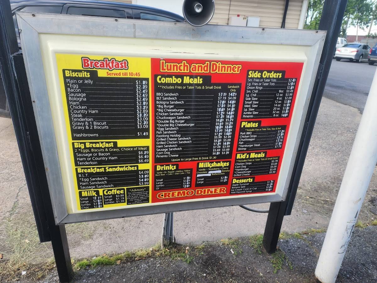 Menu at Cremo Drive-In fast food, Dalton