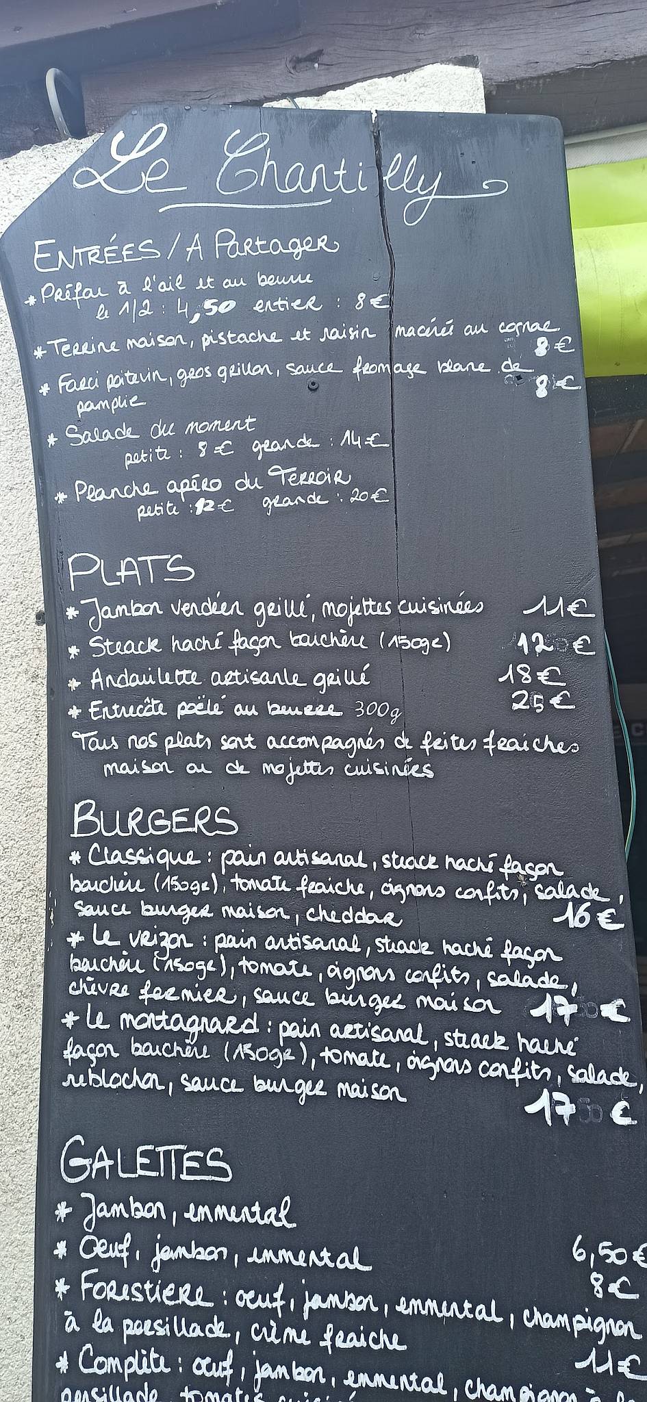 Menu au Crèperie Le Chantilly restaurant, Sansais