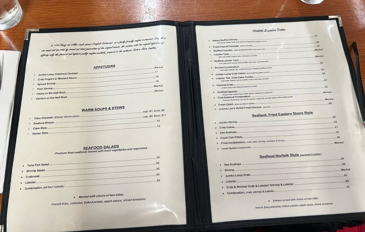 Menu at Crisfield Seafood restaurant, Silver Spring, Georgia Ave