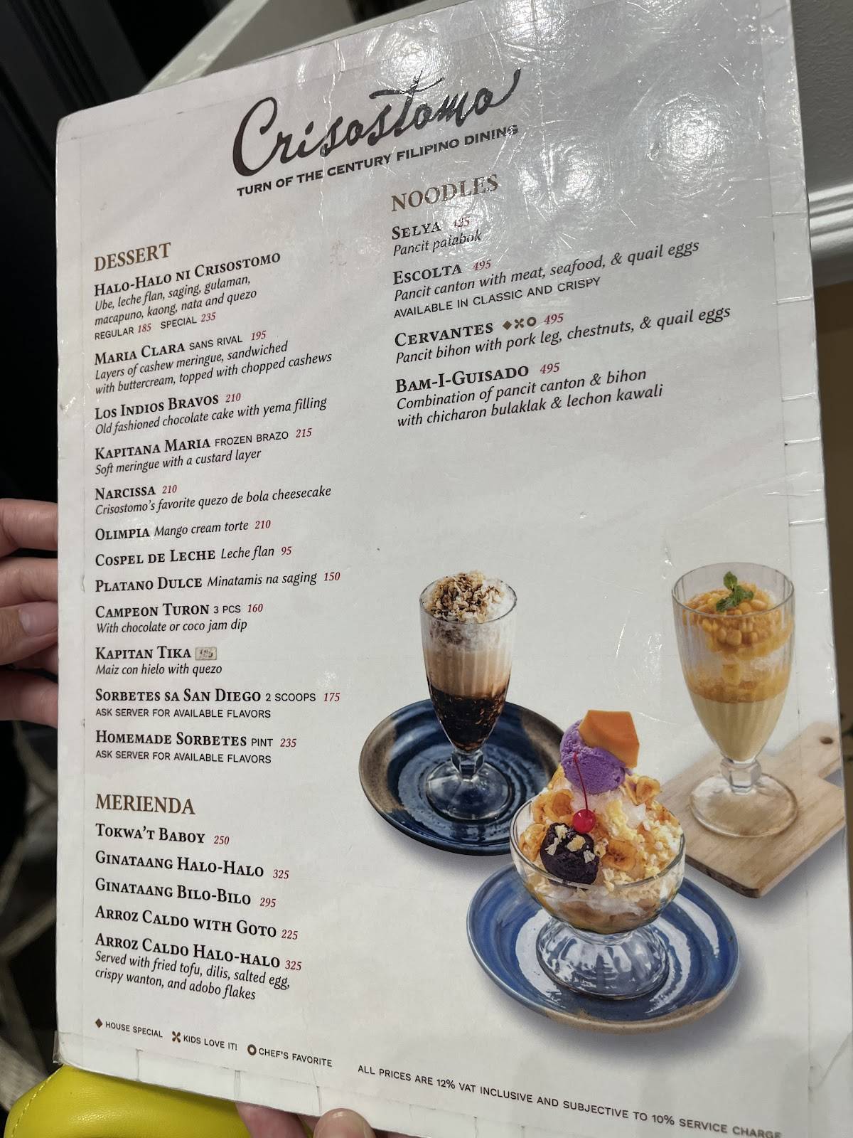 Menu at Crisostomo restaurant, Quezon City, Unit# R1 - L1 - 022