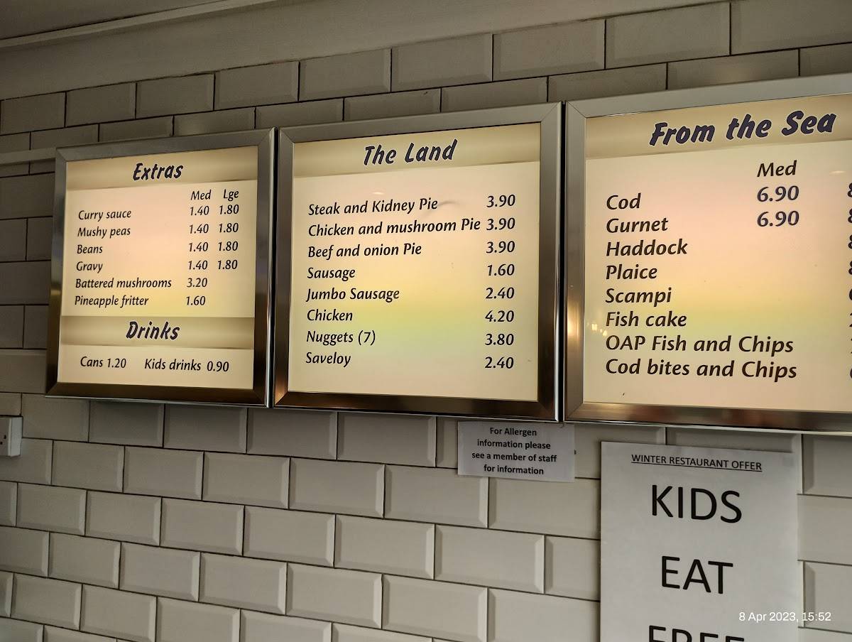 Menu at Crispin's Fish Bar, Minster on Sea, 69 London Rd