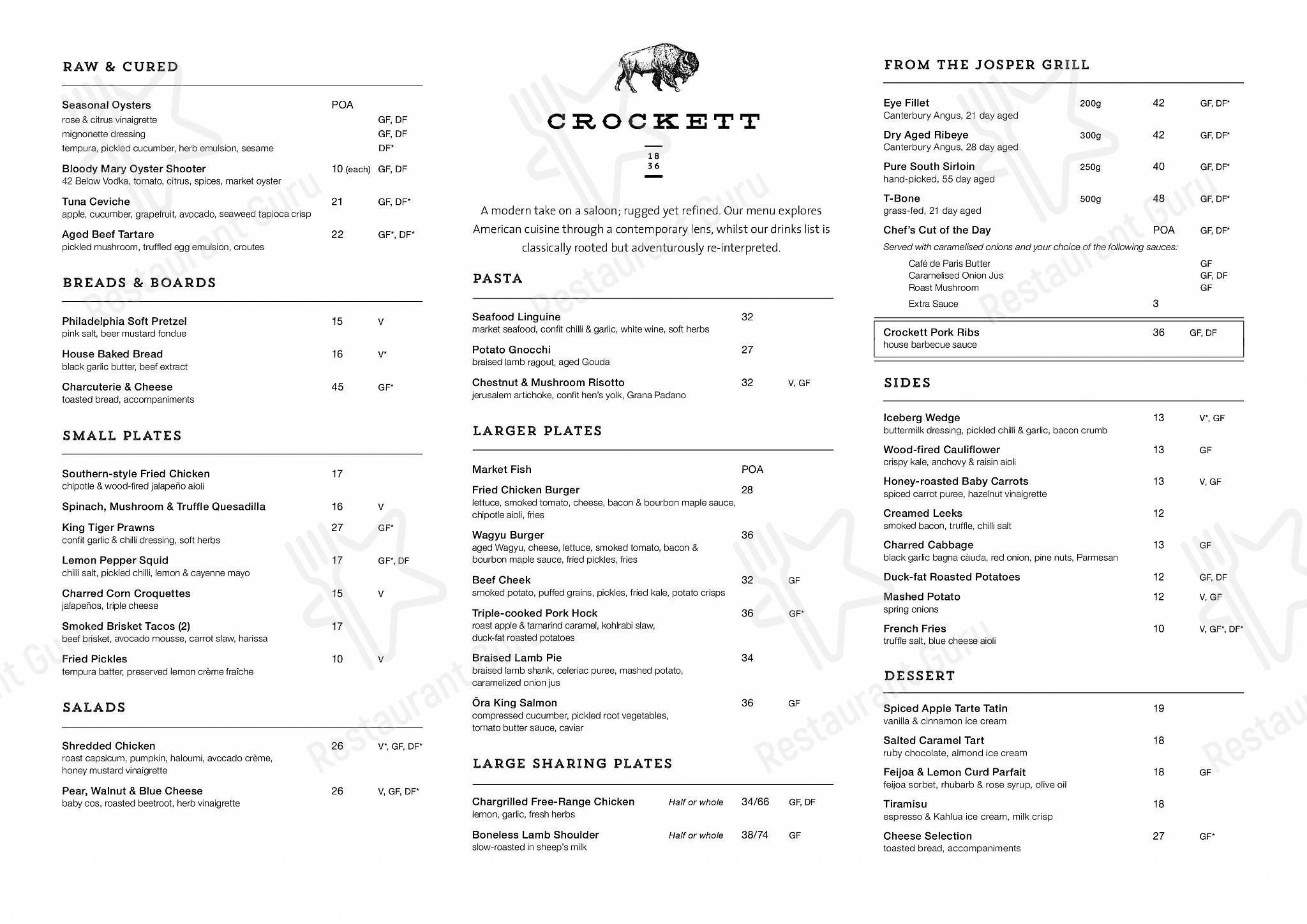 Menu at Delilah restaurant, Christchurch
