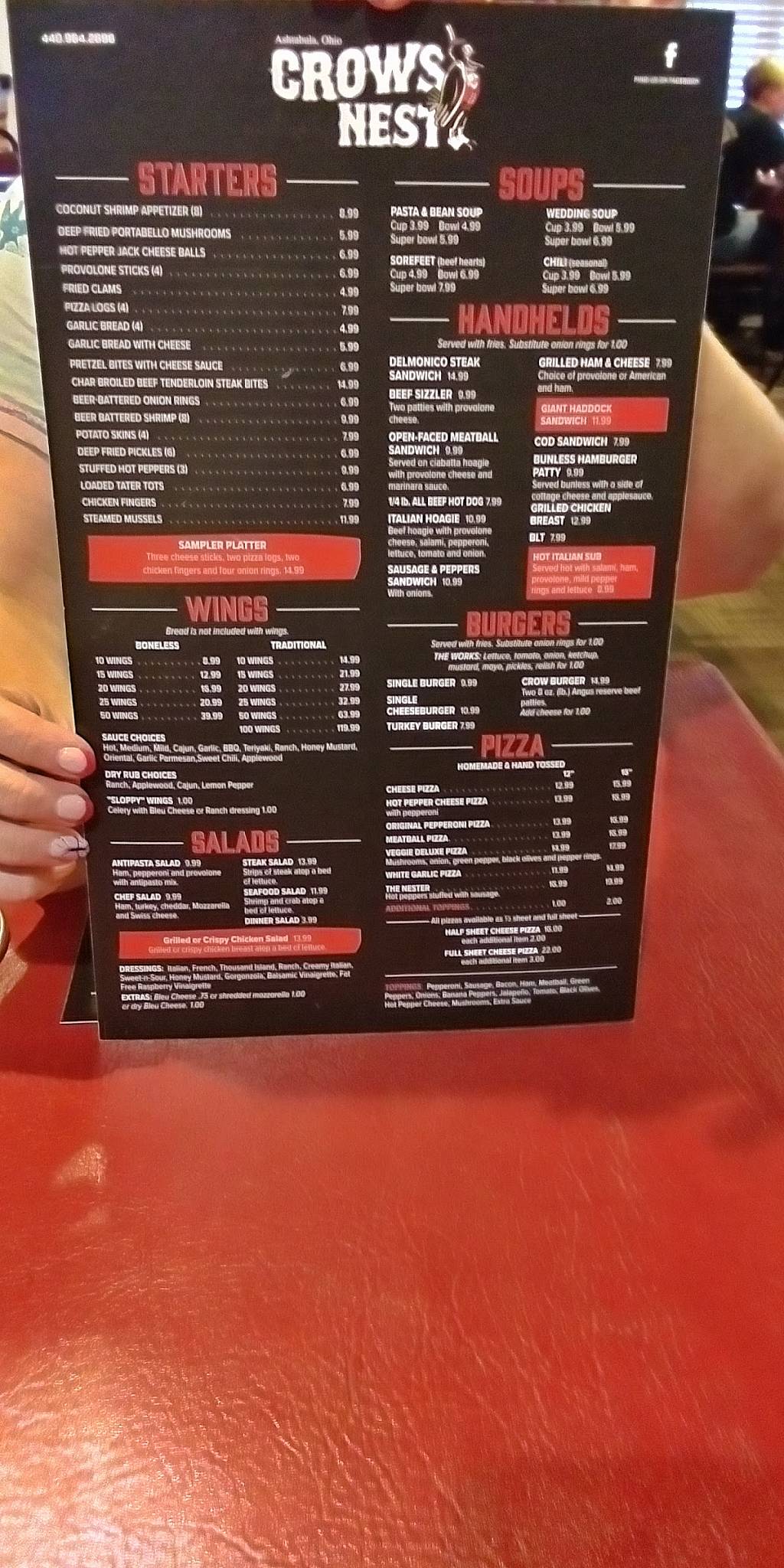 Menu at The Crow's Nest pub & bar, Ashtabula