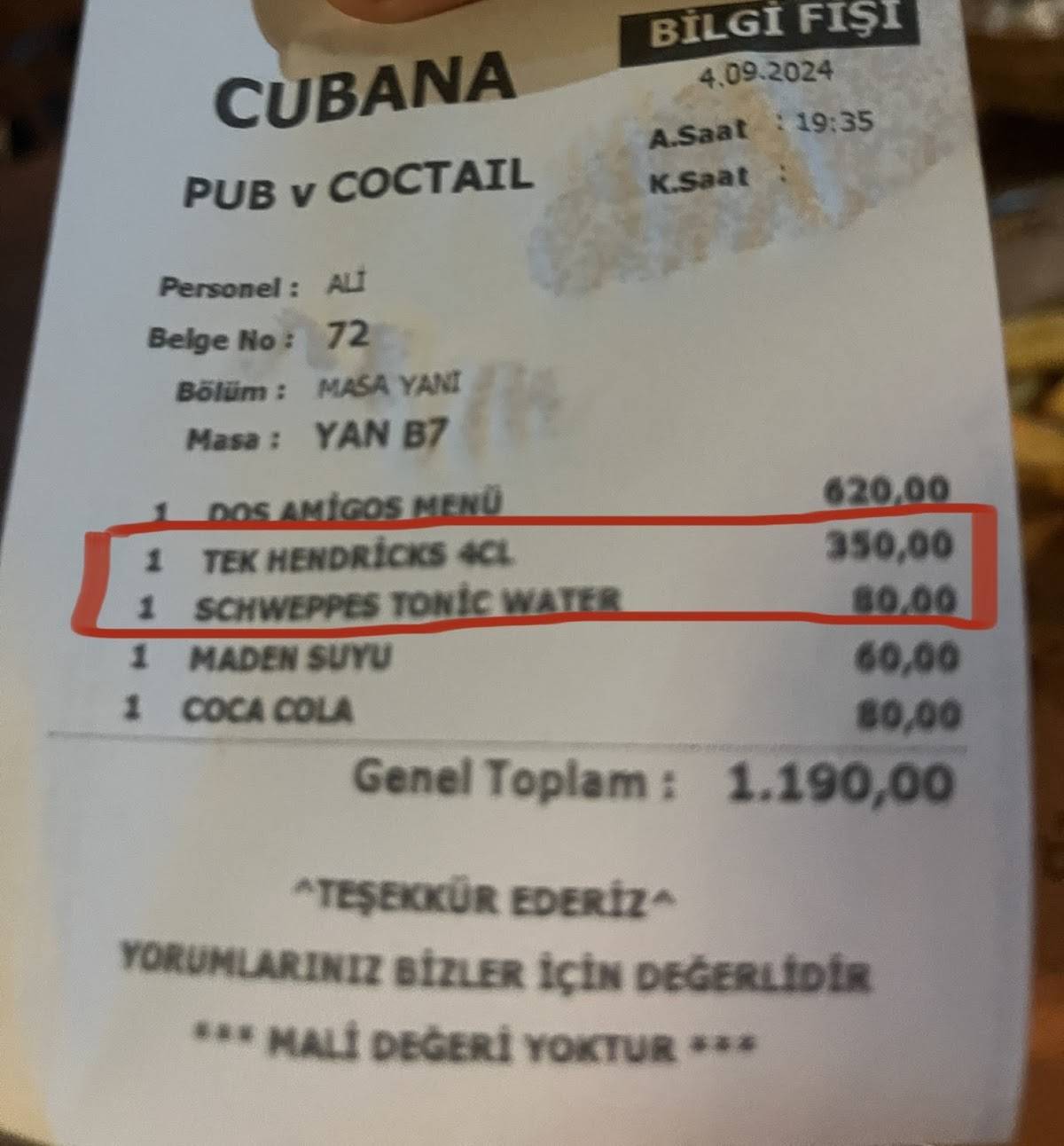 Menu at Cubana Pub Cocktail, Antalya