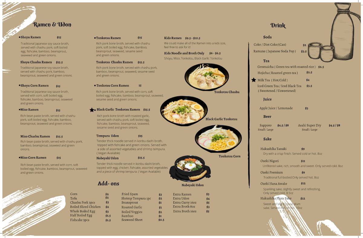 Menu at Cube Ramen and Asian Cuisine restaurant, Lacey
