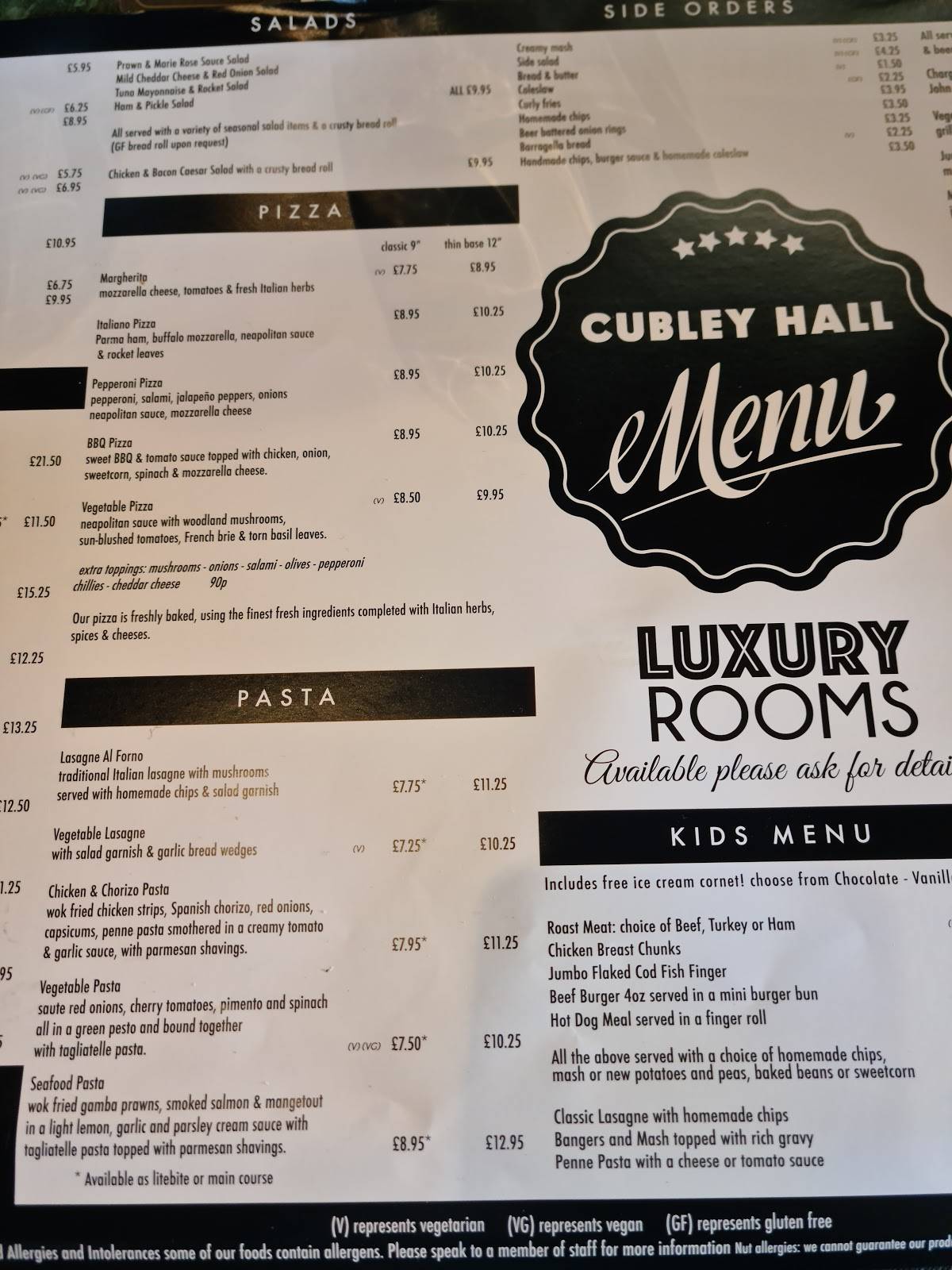 Menu at Cubley Hall pub & bar, Sheffield