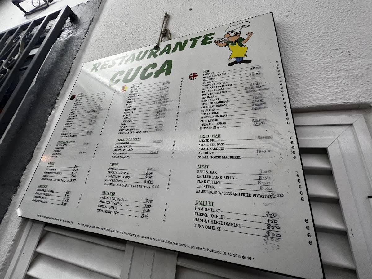 Carta del restaurante Cuca, Vila Real del Santo António