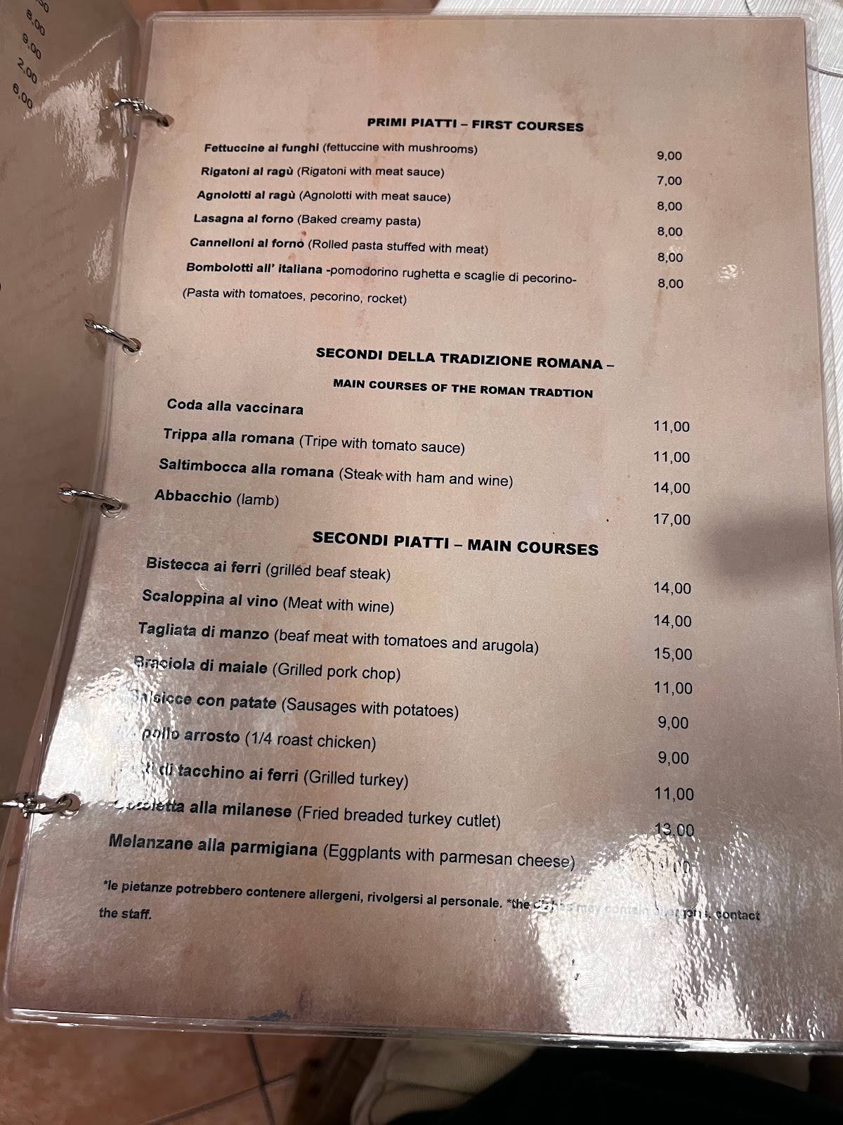 Menu da Osteria Macondo ristorante, Roma