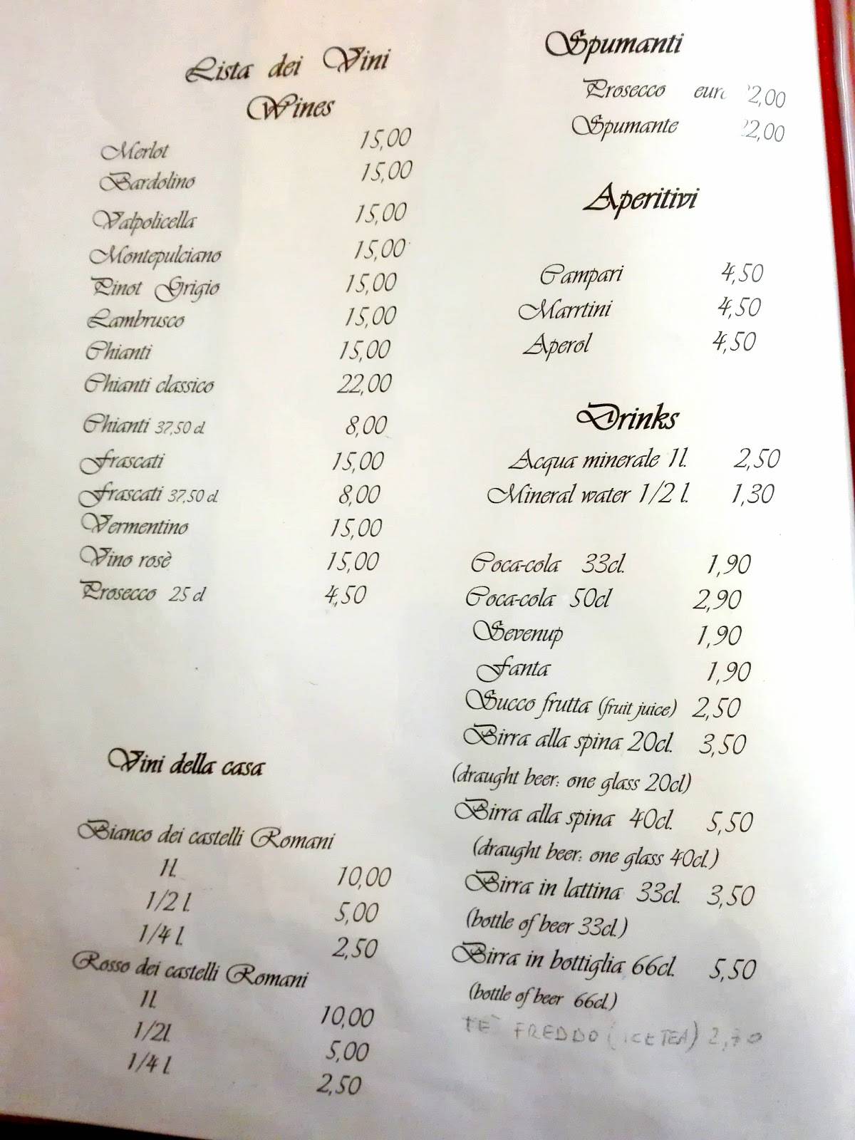 Menu da Osteria Macondo pizzeria, Roma