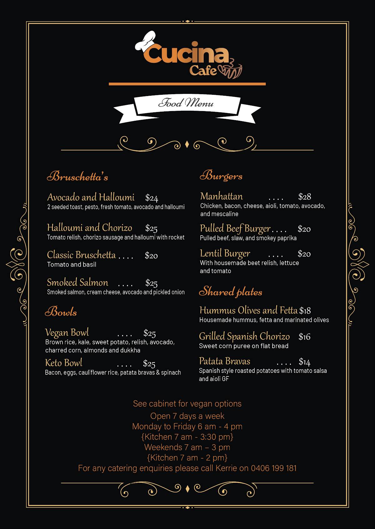 Menu at Cucina cafe, Thirroul