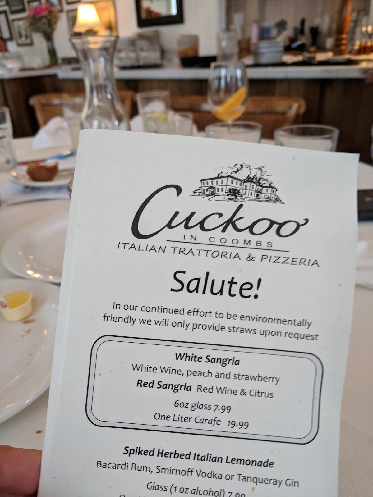 Menu at Cuckoo Trattoria and Pizzeria, Coombs