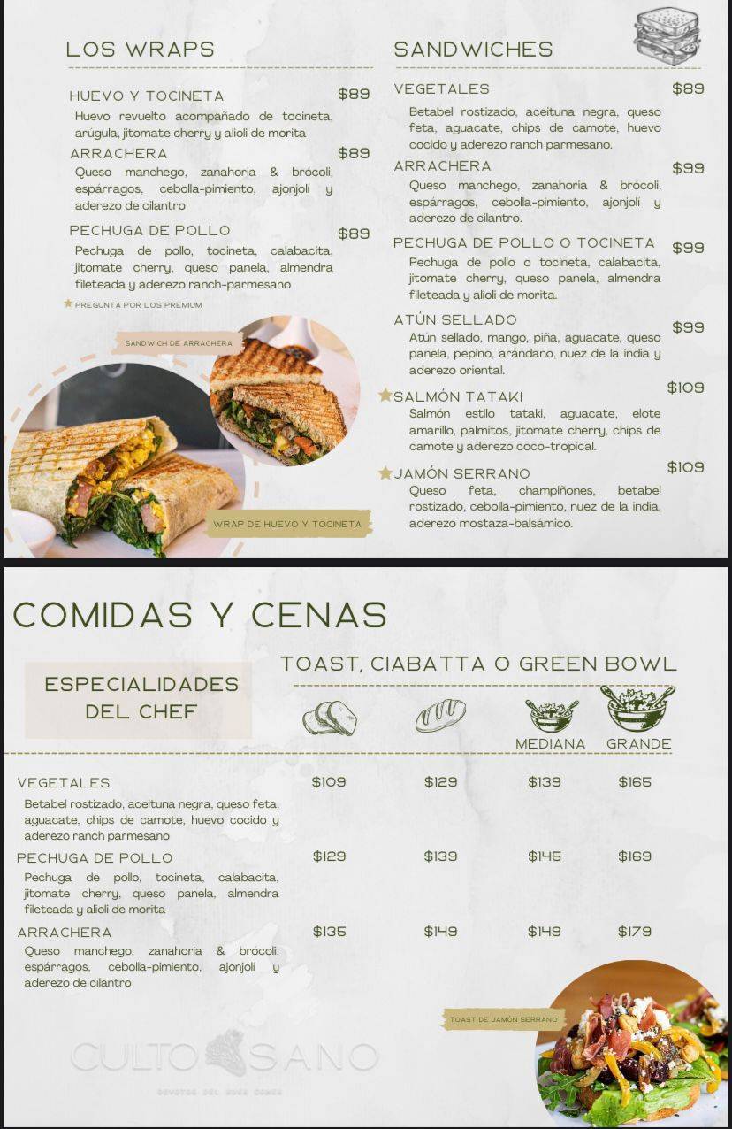 Carta del restaurante Culto Sano - Plaza Ibero, Leon