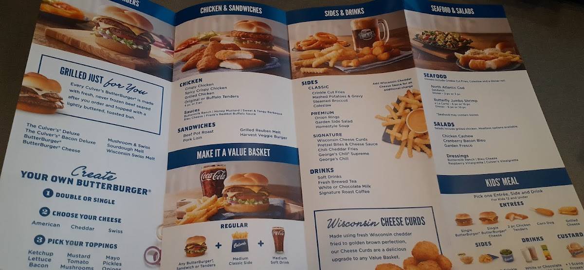 Menu at Culver’s fast food, North Ridgeville
