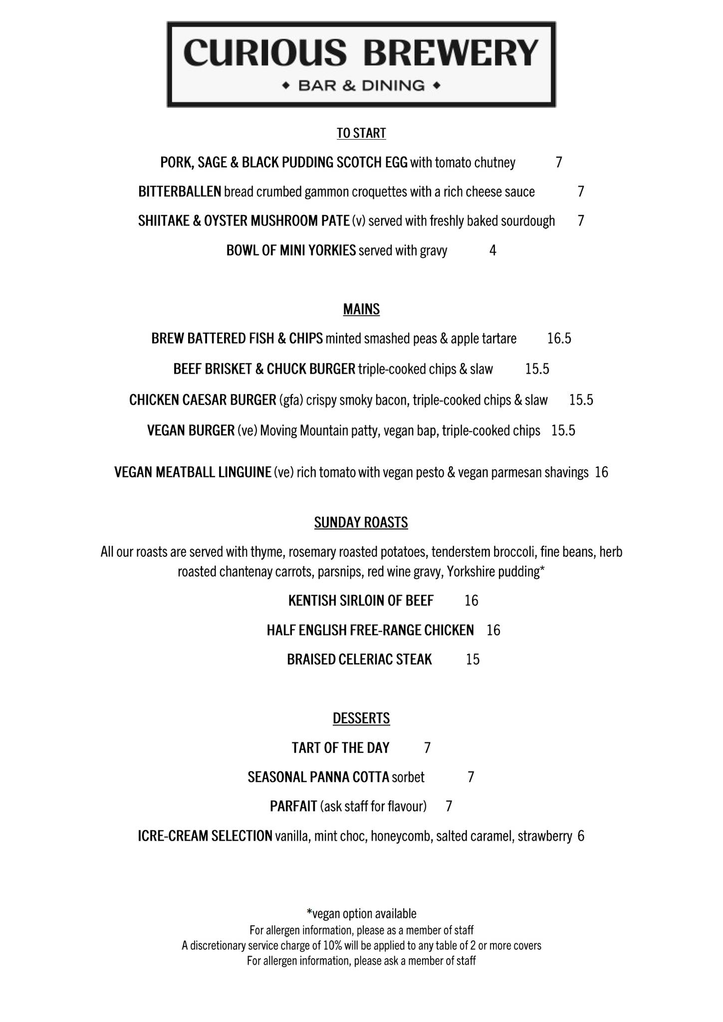 Menu at Curious Brewery & Taprooms pub & bar, Ashford