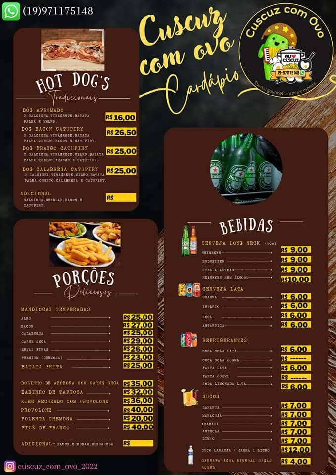 Menu em Cuscuz com Ovo restaurante, Piracicaba, Av. Archimedes Dutra
