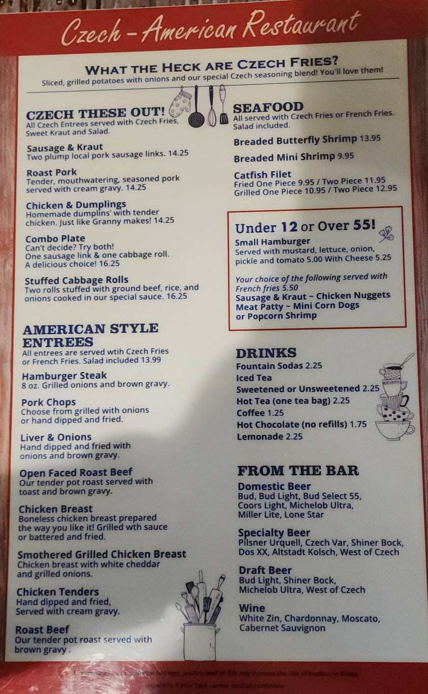 Menu at Czech-American Restaurant, West