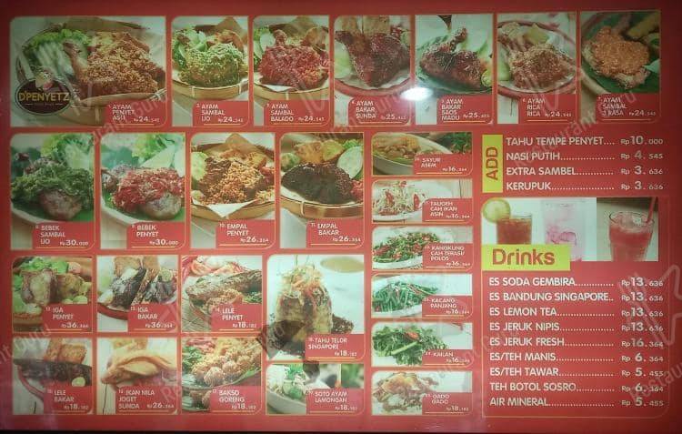 Menu at D' Penyetz, Jakarta, Mall Ambassador