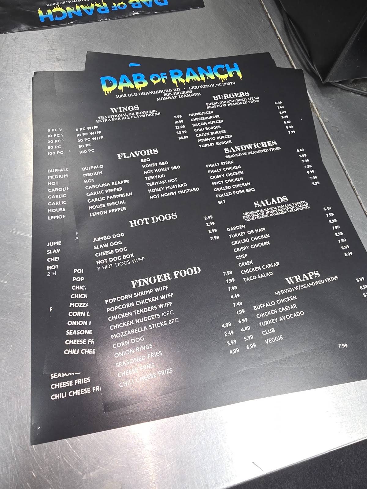 Menu at DAB OF RANCH restaurant, Lexington, Old Orangeburg Rd