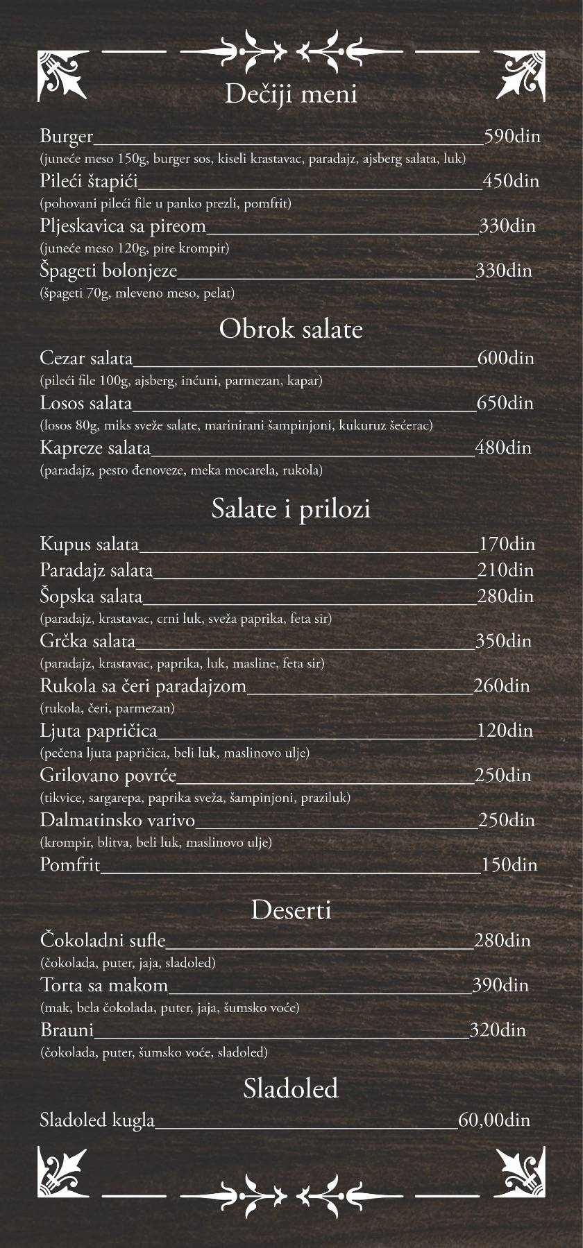 Menu at DI Restoran restaurant, Zabalj