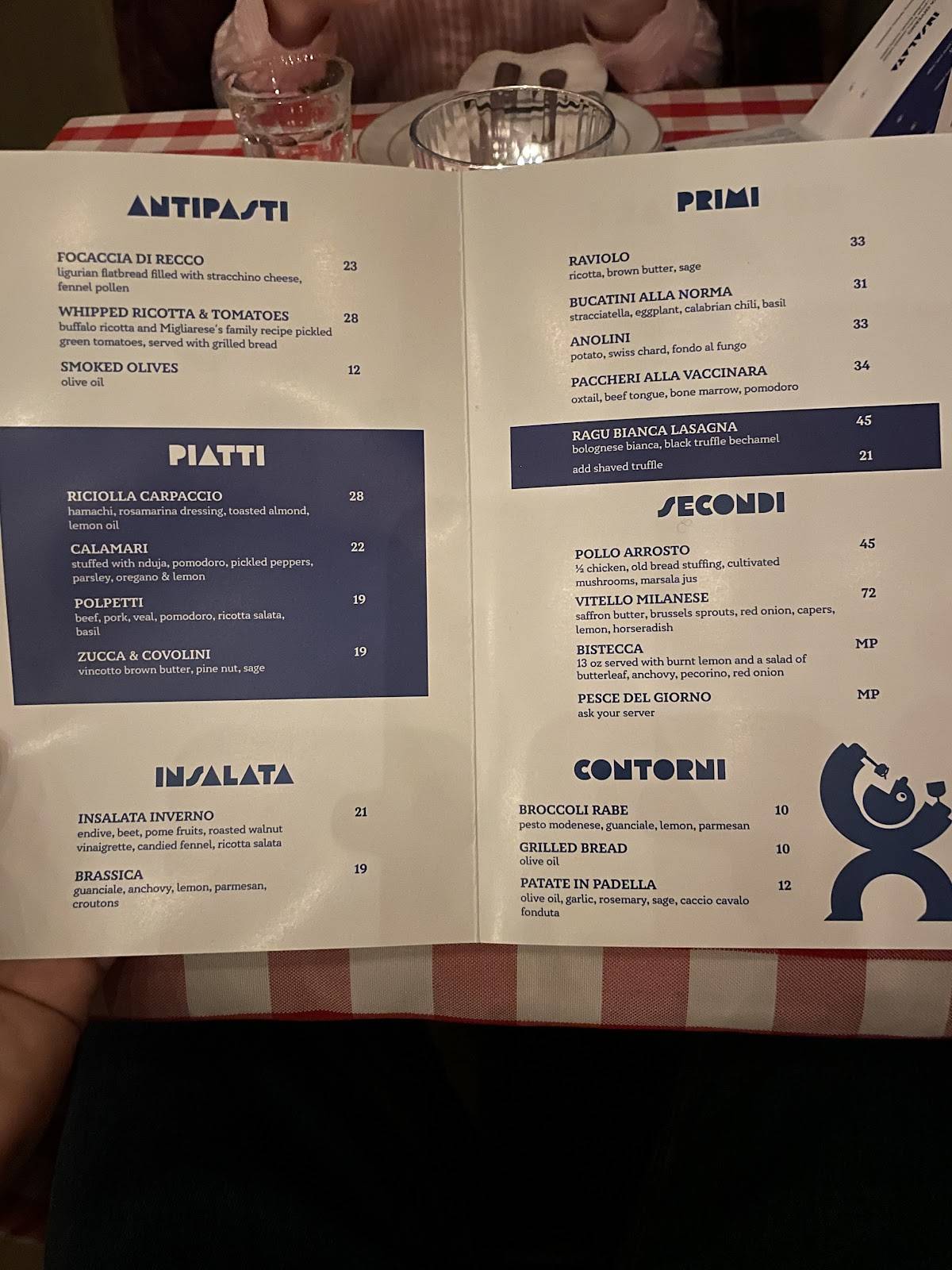 Menu at DOPO restaurant, Calgary