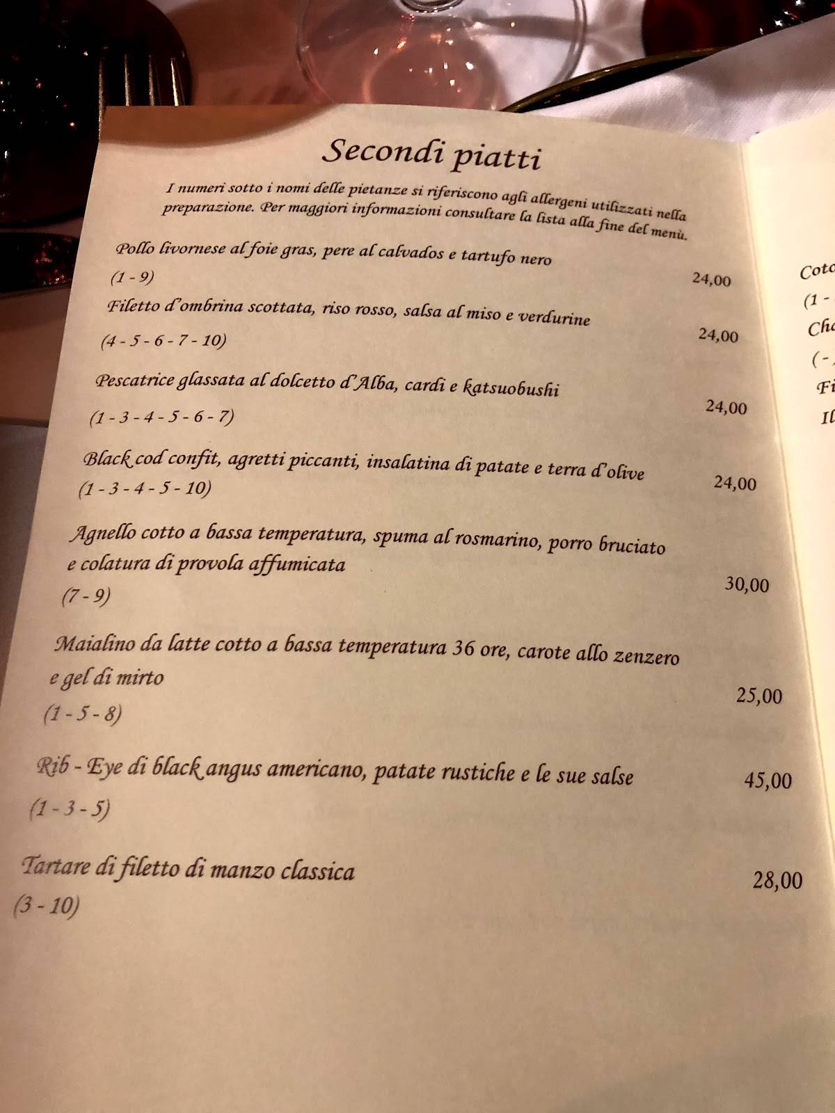 Menu da Da Giacomo ristorante, Milano, Via Pasquale Sottocorno angolo