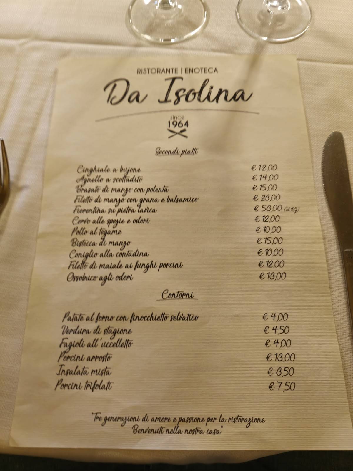 Menu da Da Isolina ristorante, Italia