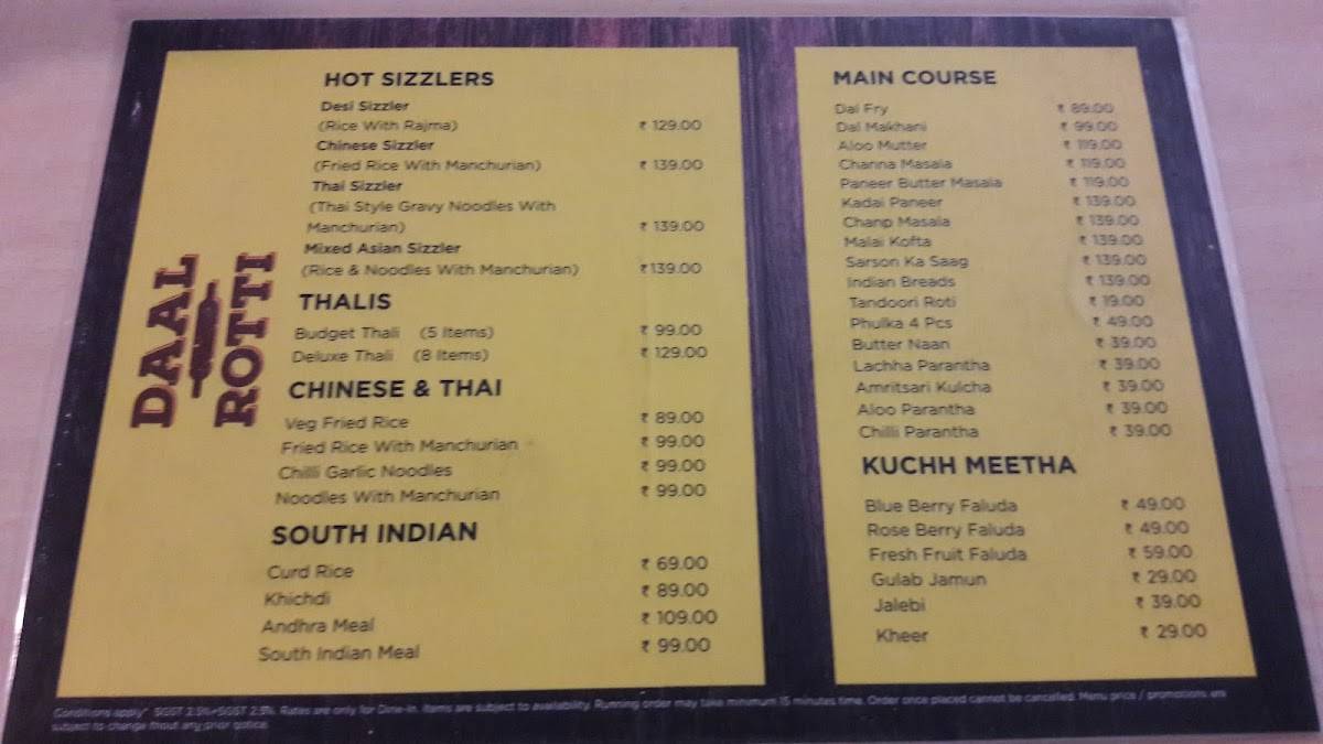 Menu at Daal Roti, Chennai, +RRJ