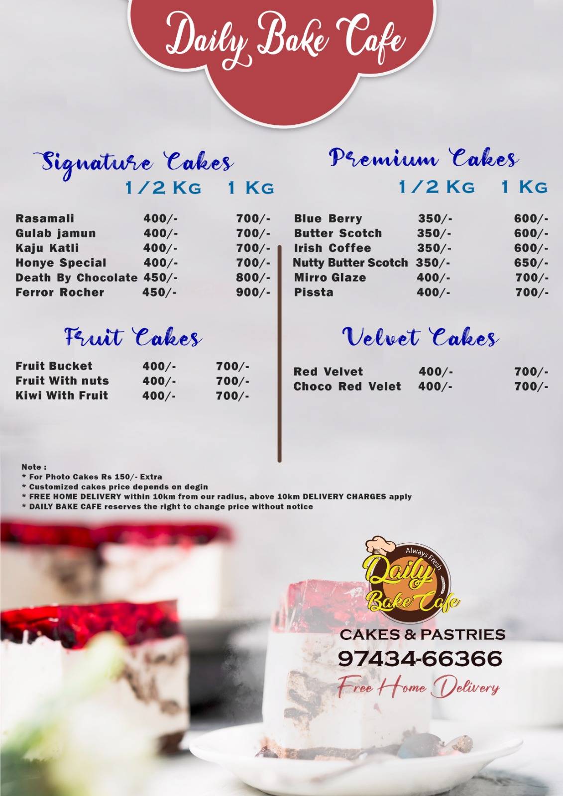 Menu at Daily Bake Cafe, Shivamogga