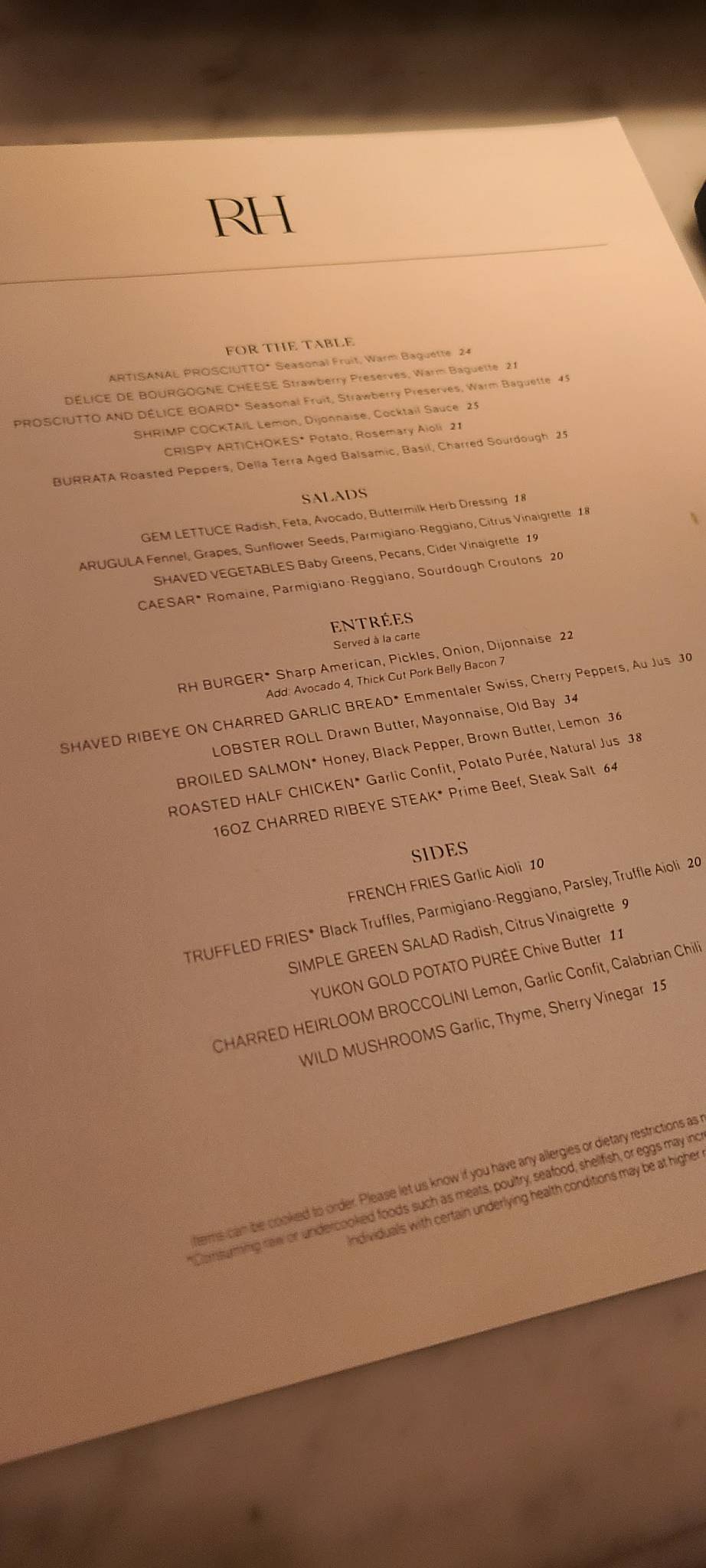 Menu at RH Rooftop Restaurant Dallas, Dallas