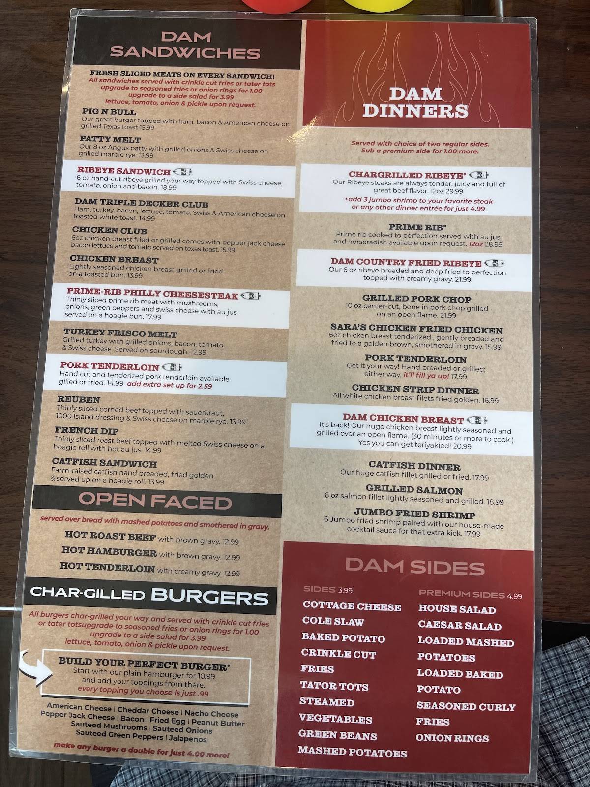 Menu at Dam Restaurant & Lounge, Warsaw, 801 Kennedy Dr