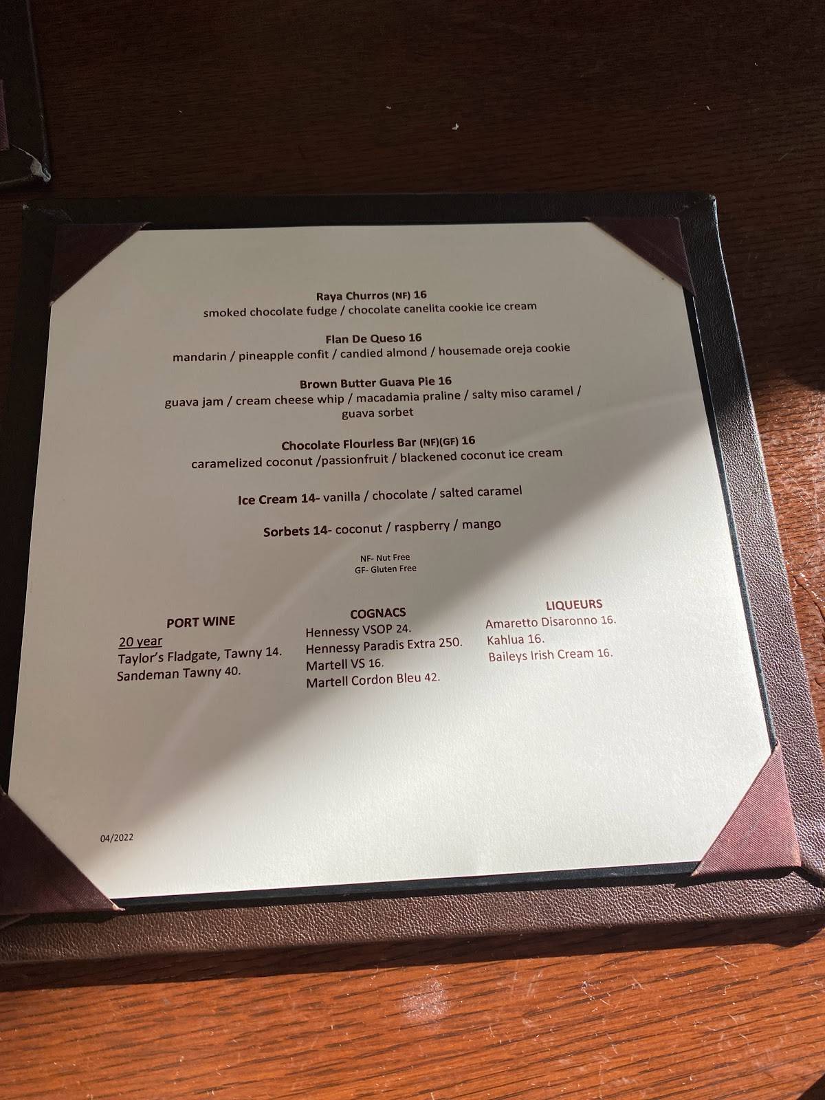 Menu at RAYA restaurant, Dana Point, 1 Ritz Carlton Dr