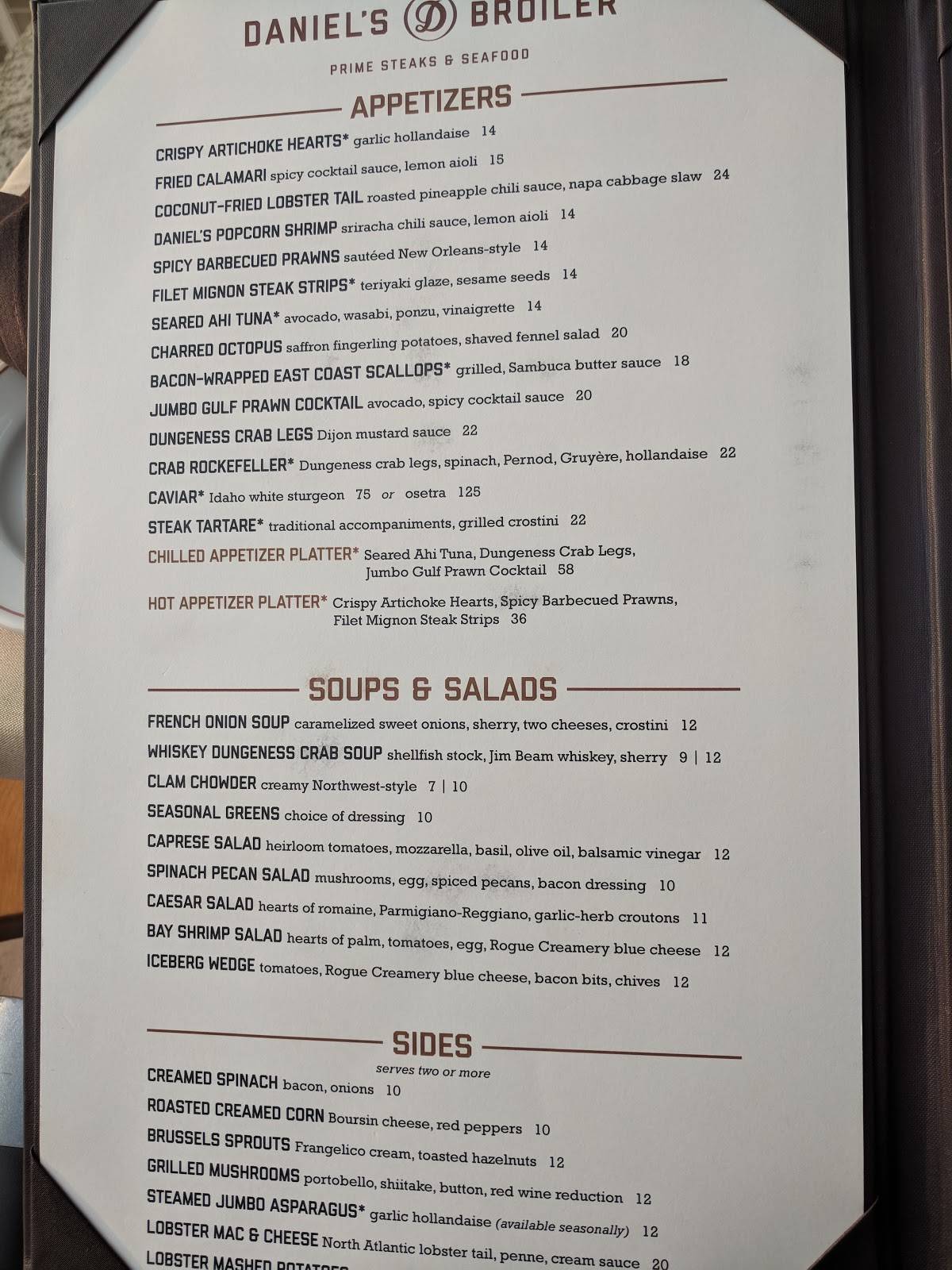 Menu at Daniel’s Broiler steakhouse, Bellevue, NE 8th St Unit BP2101