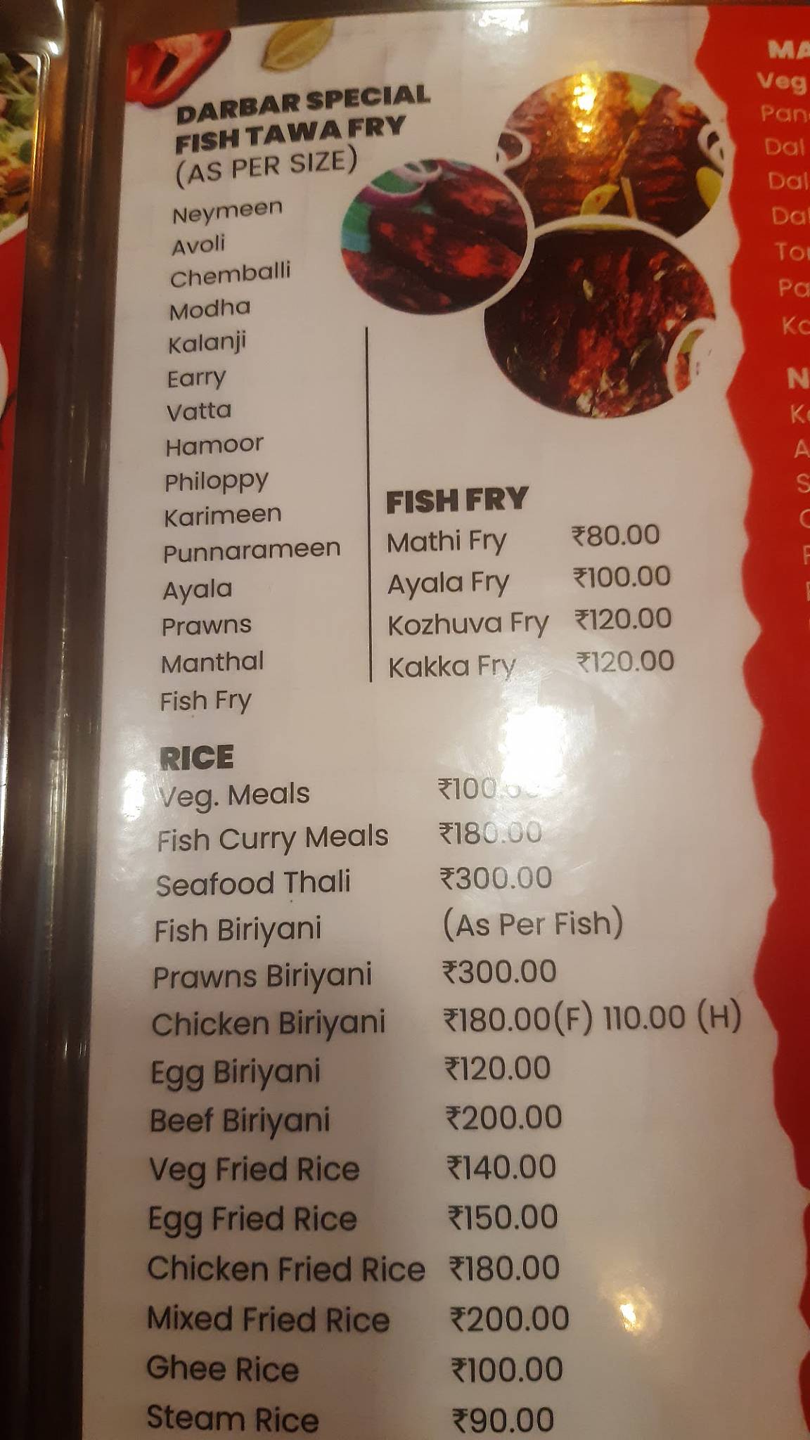 Menu at Darbar Seafood Restaurant Kakkanad, Kochi