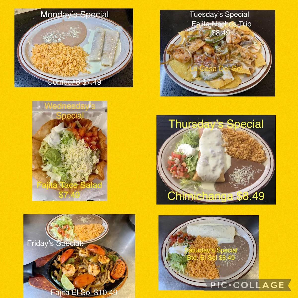 Menu at La Casa Del Sol restaurant, Dardanelle, Old Hwy 7 S