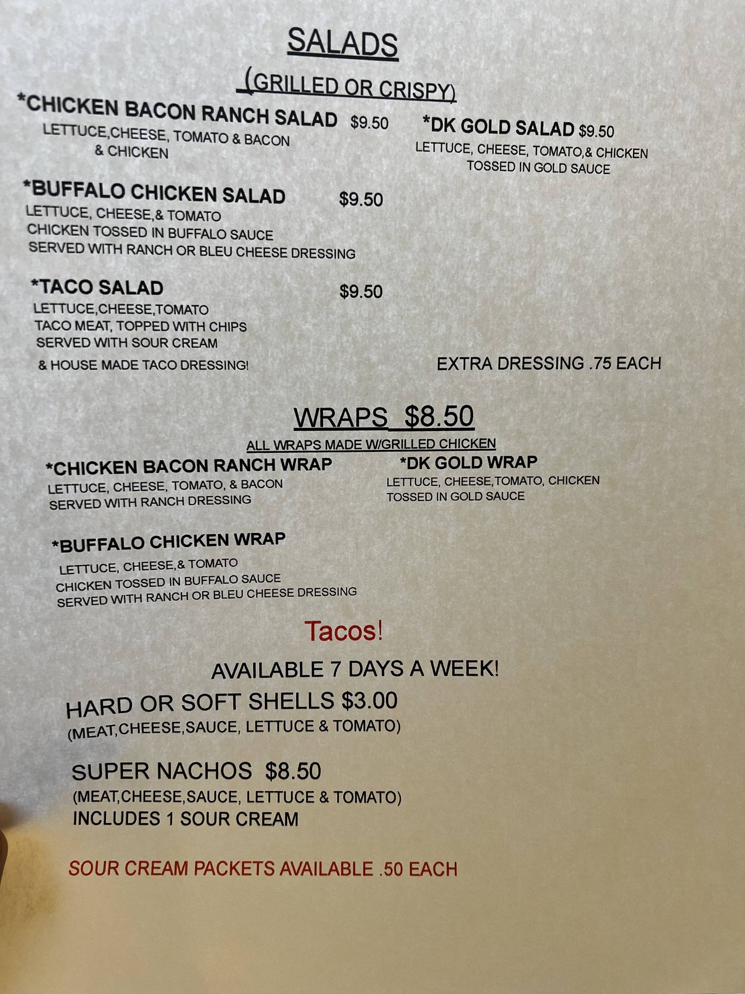 Menu at Dari King restaurant, Redwood Falls