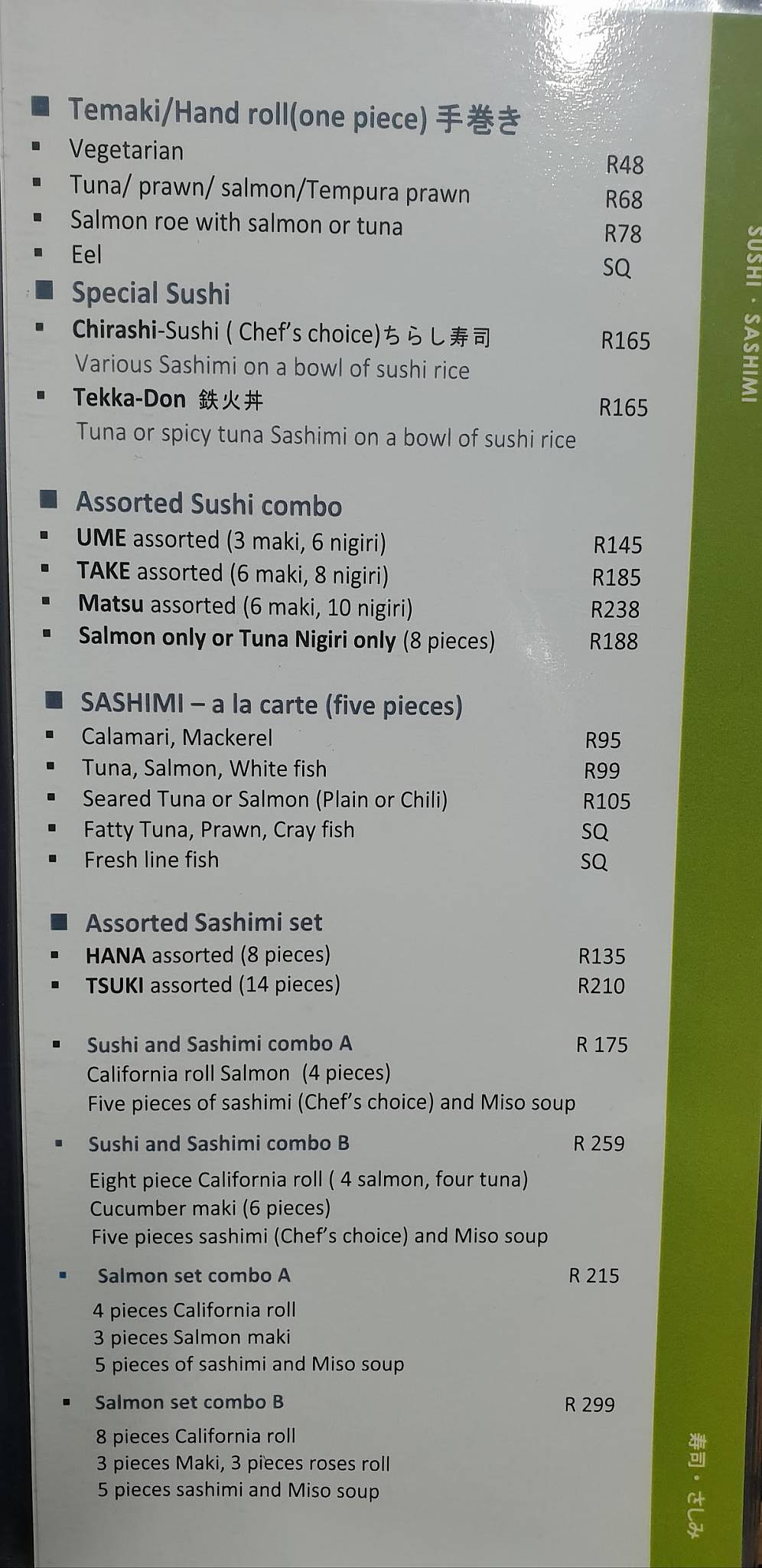 Menu at Daruma Umhlanga restaurant, Durban, Shop B8 Level L2