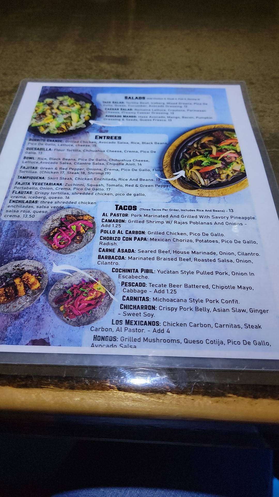 Menu at Blue Taco & Tequila Bar, Davie, Sheridan St