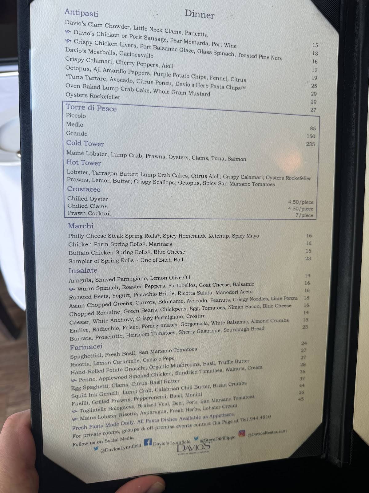 Menu at Davio's Northern Italian Steakhouse, Lynnfield