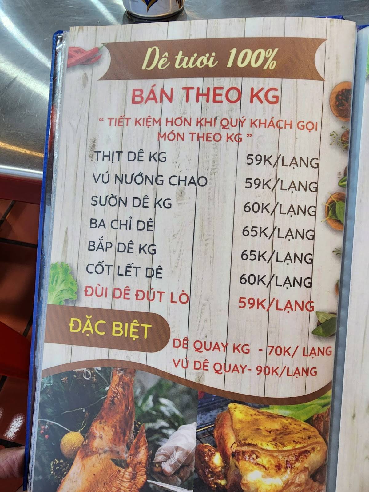 Menu at Dê tươi 100% Ngọc Dương Quán - 365 Nơ Trang Long, Bình Thạnh restaurant, Ho Chi Minh City