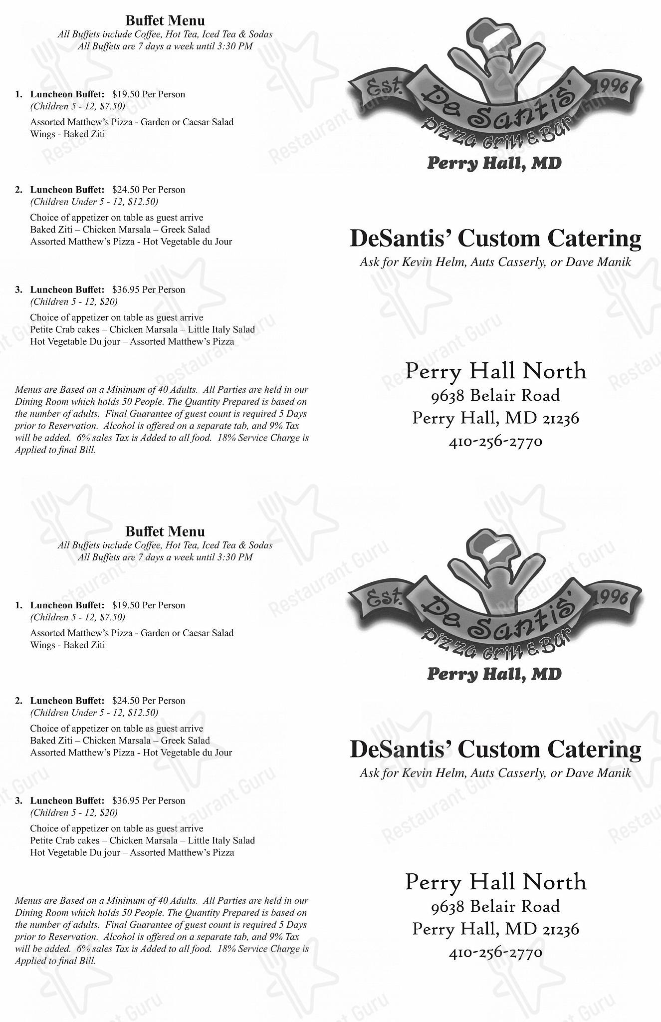 Menu at Desantis Pizza Grill & Bar, Perry Hall