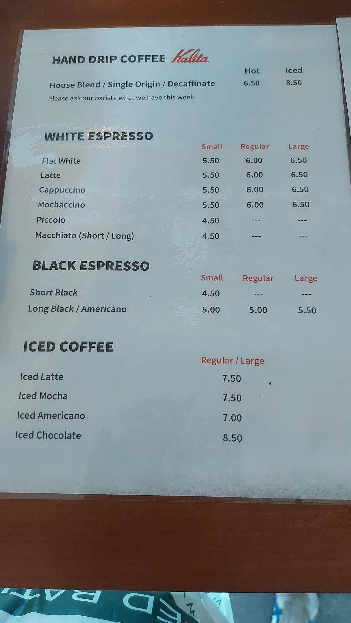 Menu at Dear Deer Coffee Roasting Bar Onehunga, Auckland