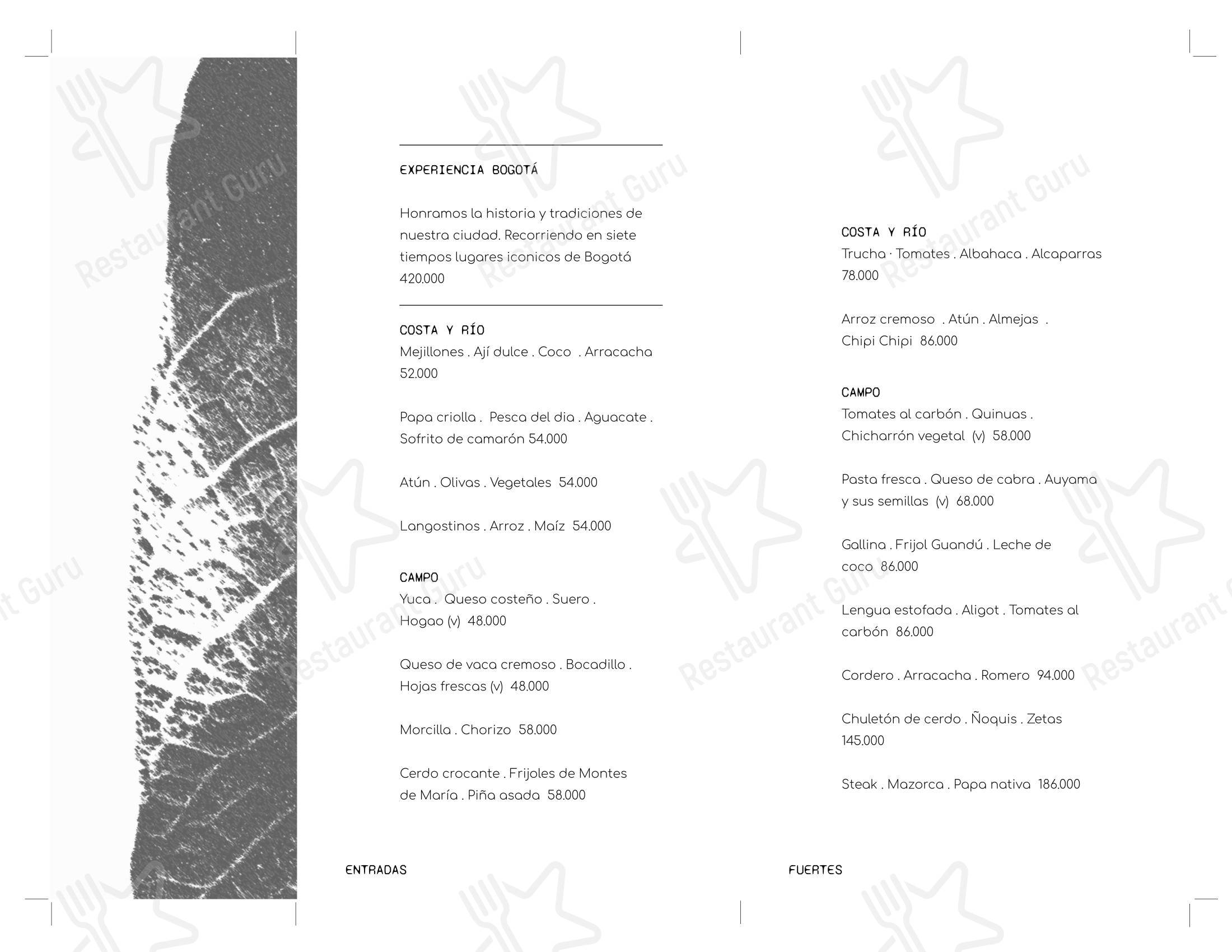 Carta de Debora Restaurante, Bogotá